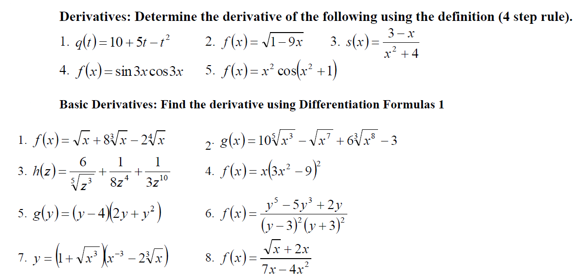Solved 3 - x Derivatives: Determine the derivative of the | Chegg.com