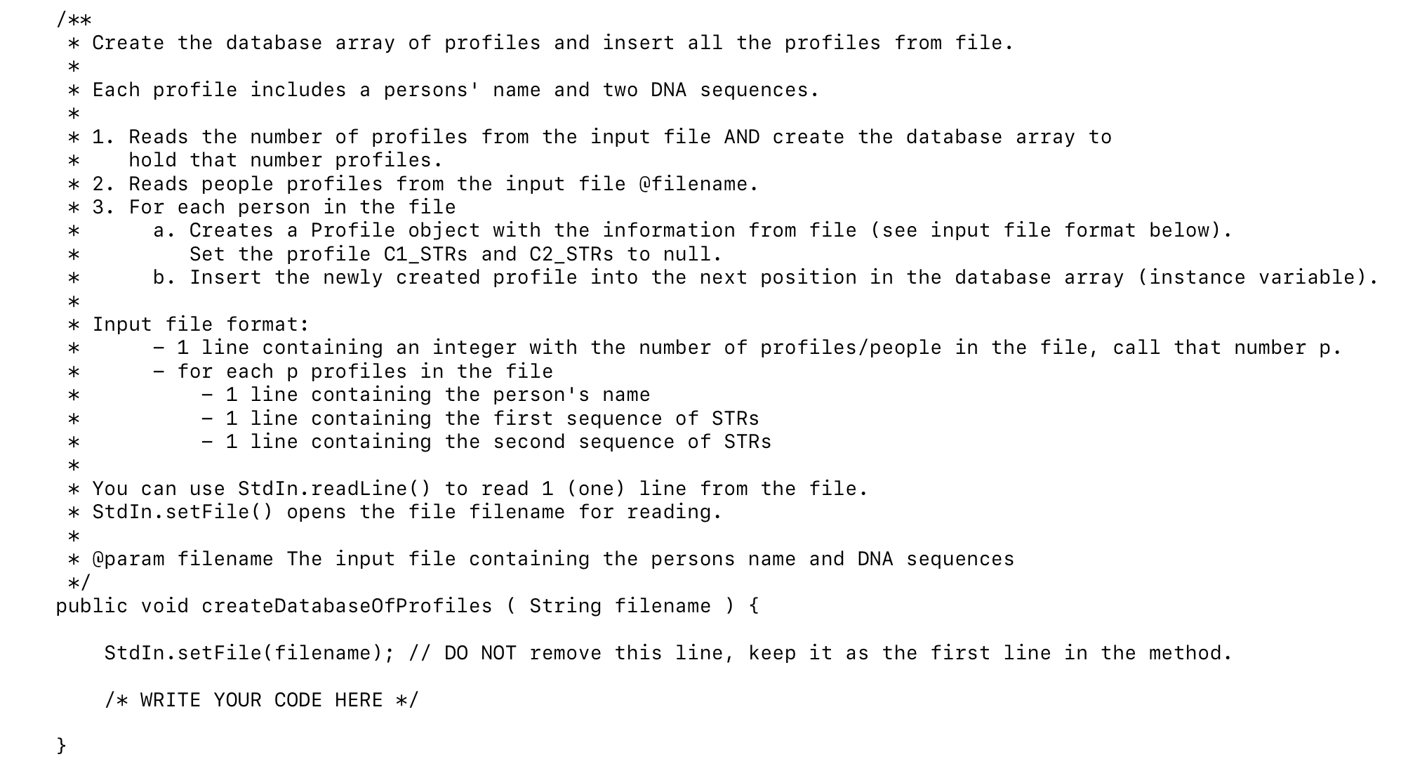 This class has two instance variables: - database | Chegg.com