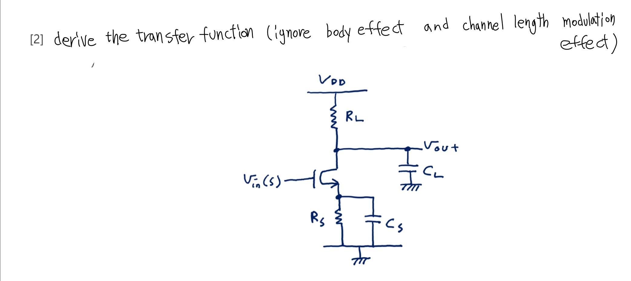 Solved [2] derive the transfer function (ignore body effect | Chegg.com