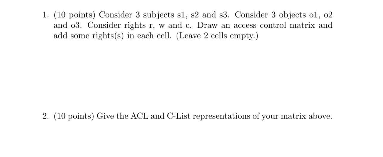 Solved 1. (10 points) Consider 3 subjects s1, s2 and s3. | Chegg.com