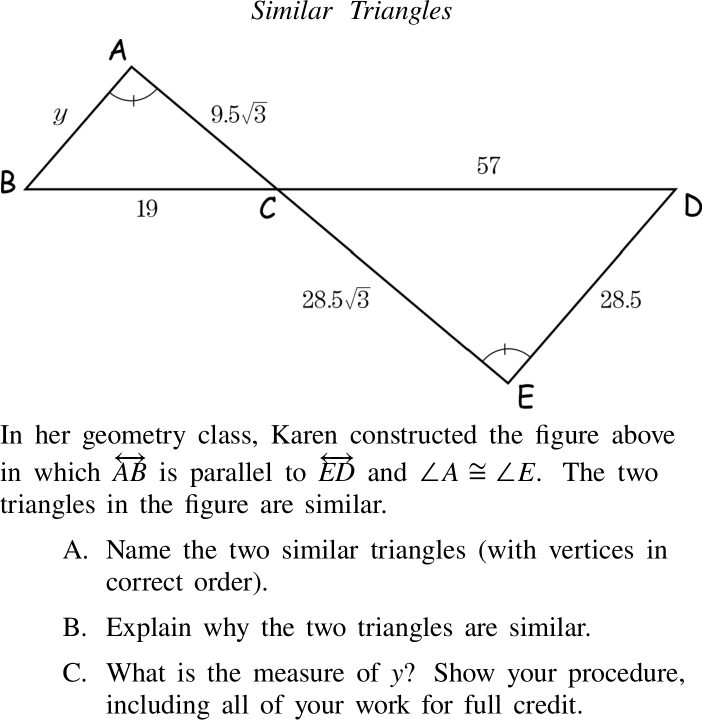 Solved Similar Triangles A Y 9.53 57 B 19 с 28.53 28.5 E In | Chegg.com