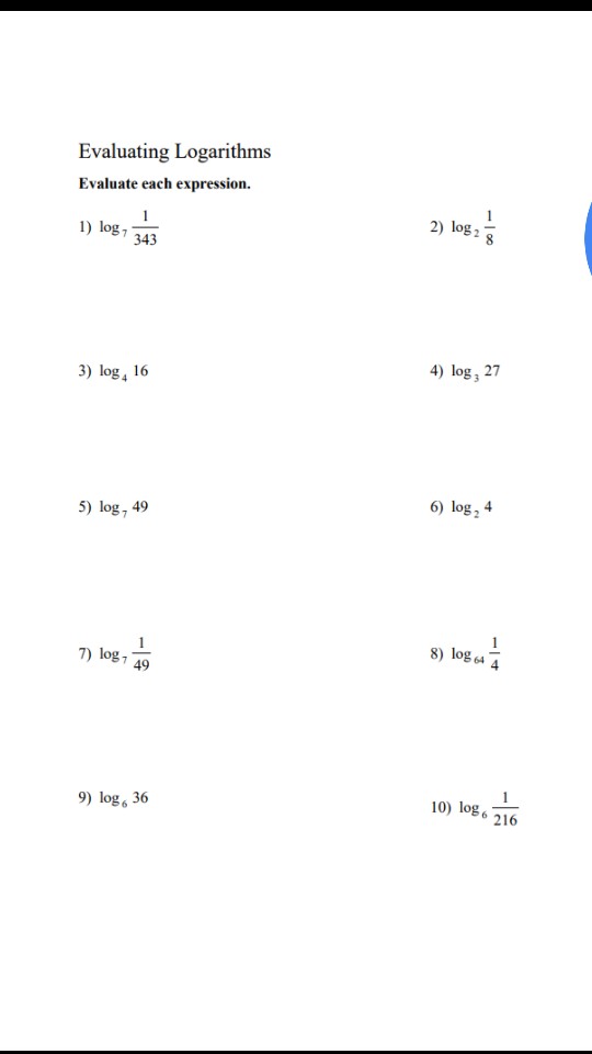 Solved Evaluating Logarithms Evaluate each expression. 2) | Chegg.com
