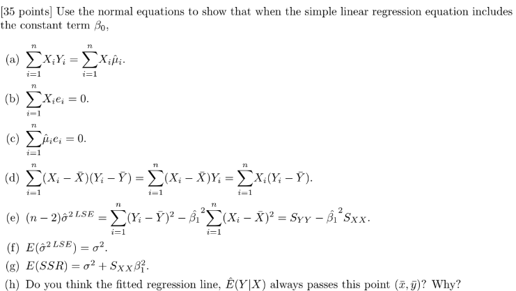 Solved [35 points] Use the normal equations to show that | Chegg.com