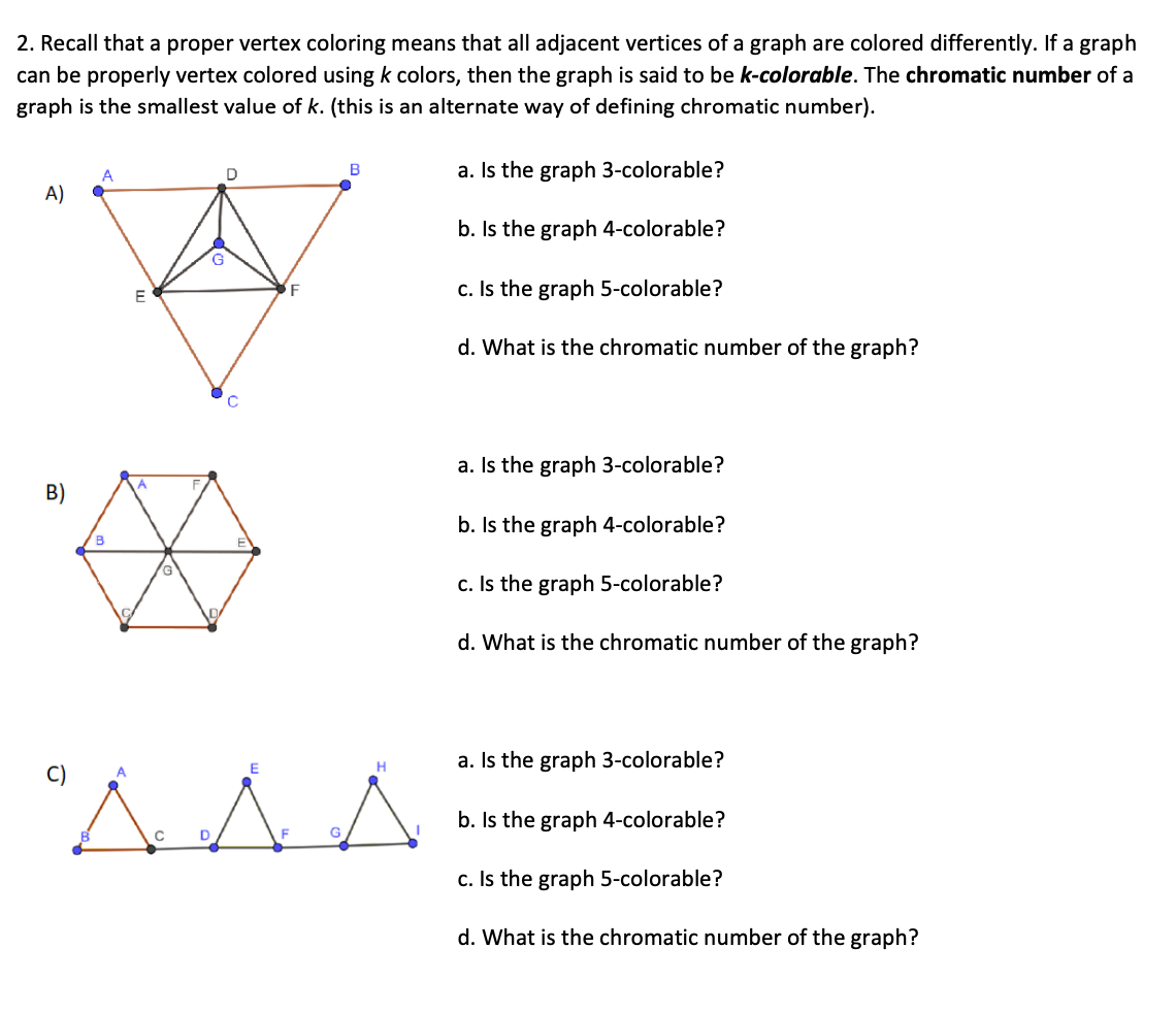Solved 2. Recall that a proper vertex coloring means that | Chegg.com