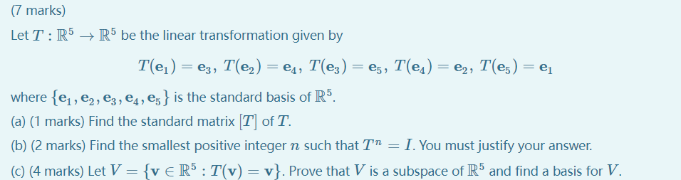 Solved Let T:R5→R5 be the linear transformation given by | Chegg.com