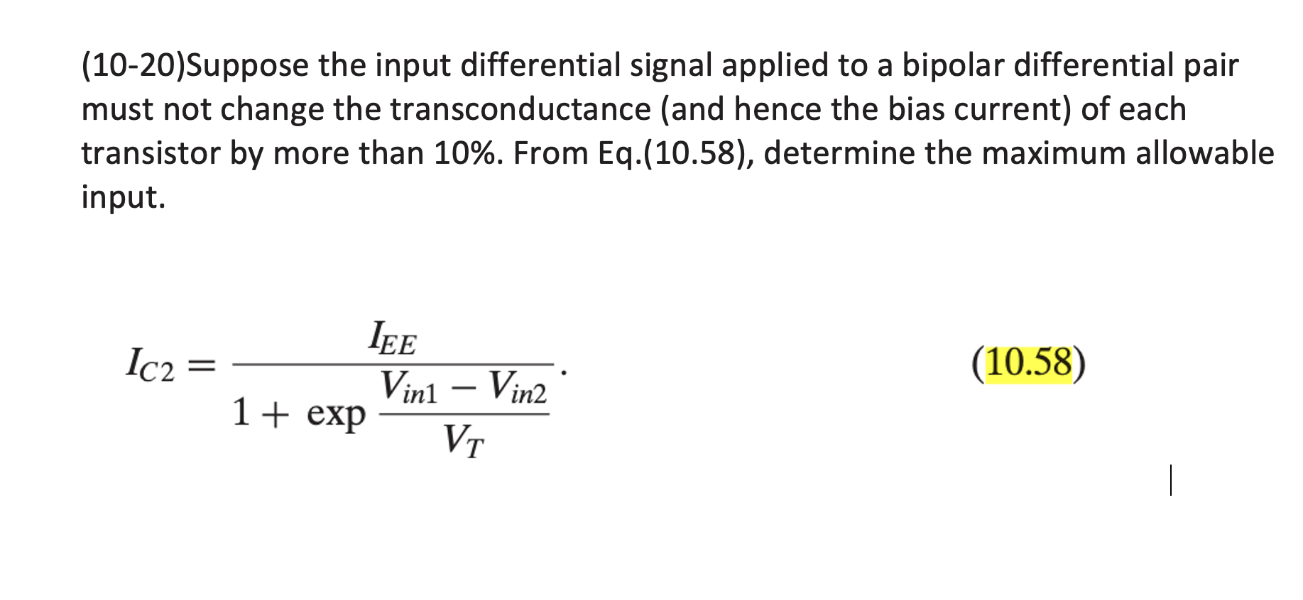 Solved (10−20) Suppose the input differential signal applied | Chegg.com