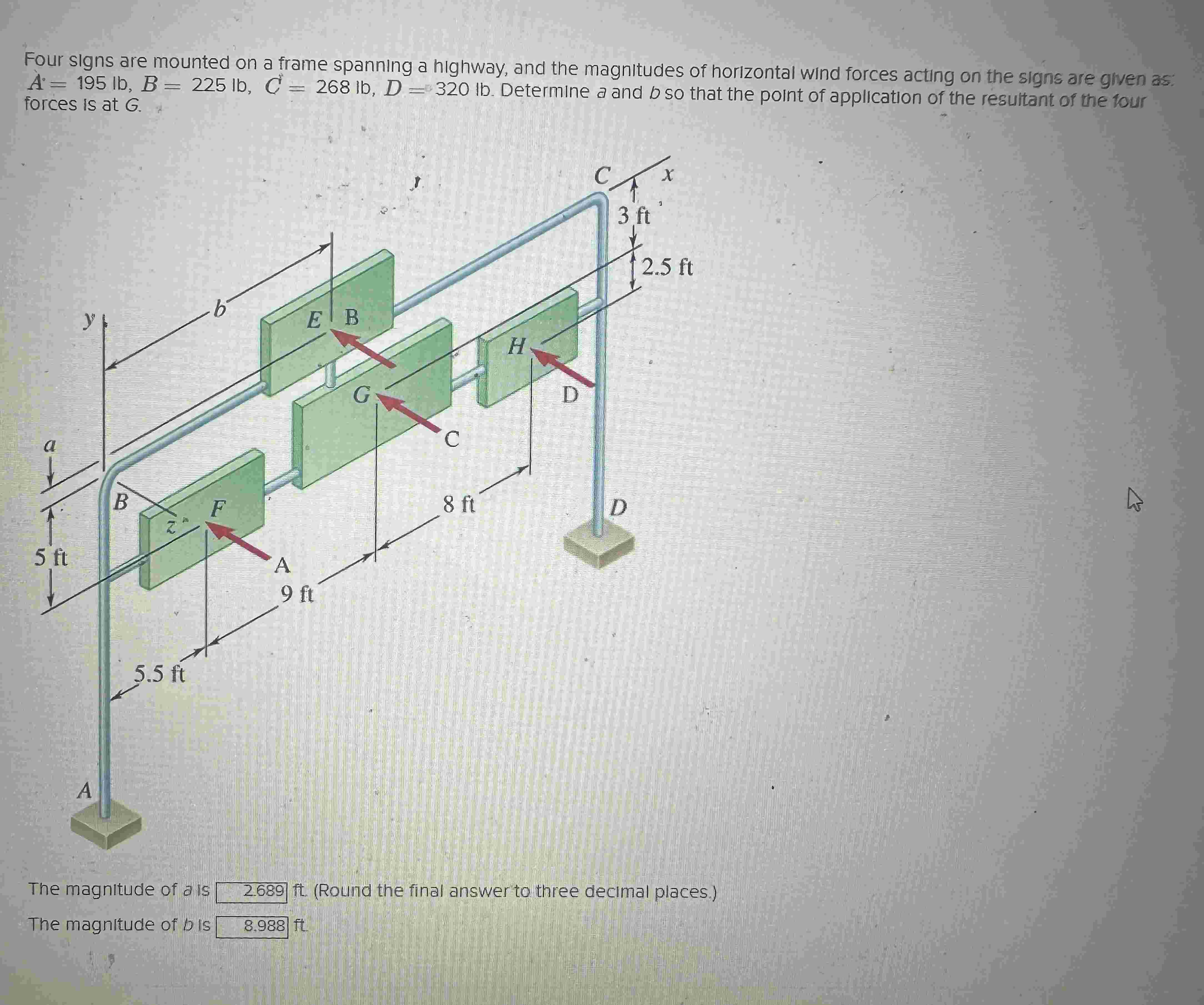 Solved Four signs are mounted on a frame spanning a highway, | Chegg.com