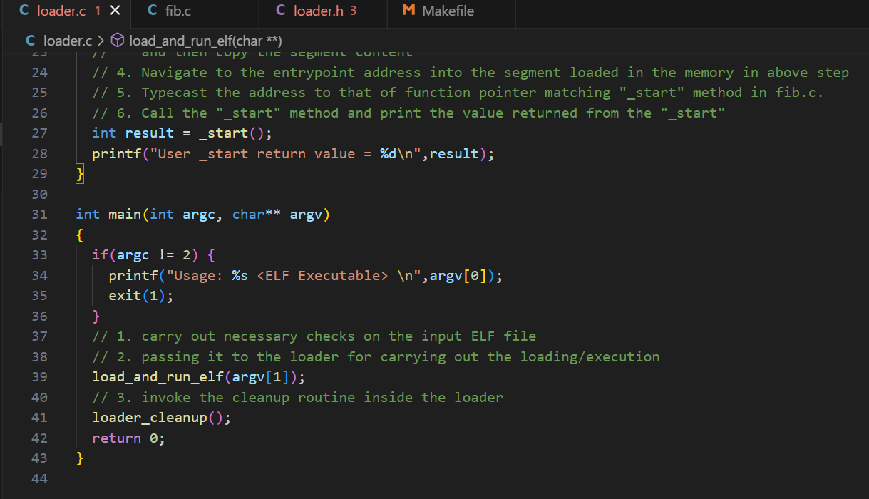 Solved oader.c >⨂ load_and_run_elf(char **) \#include | Chegg.com