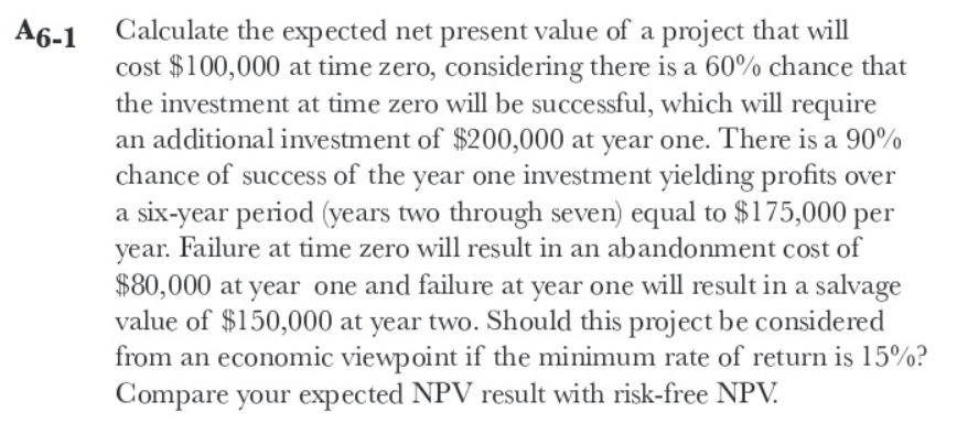 Solved A6-1 Calculate the expected net present value of a | Chegg.com