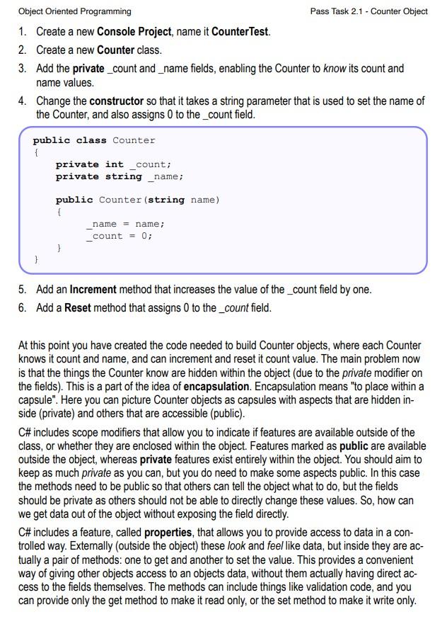 Solved Pass Task 2.1 - Counter Object Object Oriented | Chegg.com