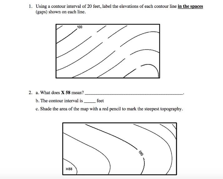 Solved 1. Using a contour interval of 20 feet, label the | Chegg.com