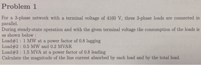Solved For a 3-phase network with a terminal voltage of 4160 | Chegg.com