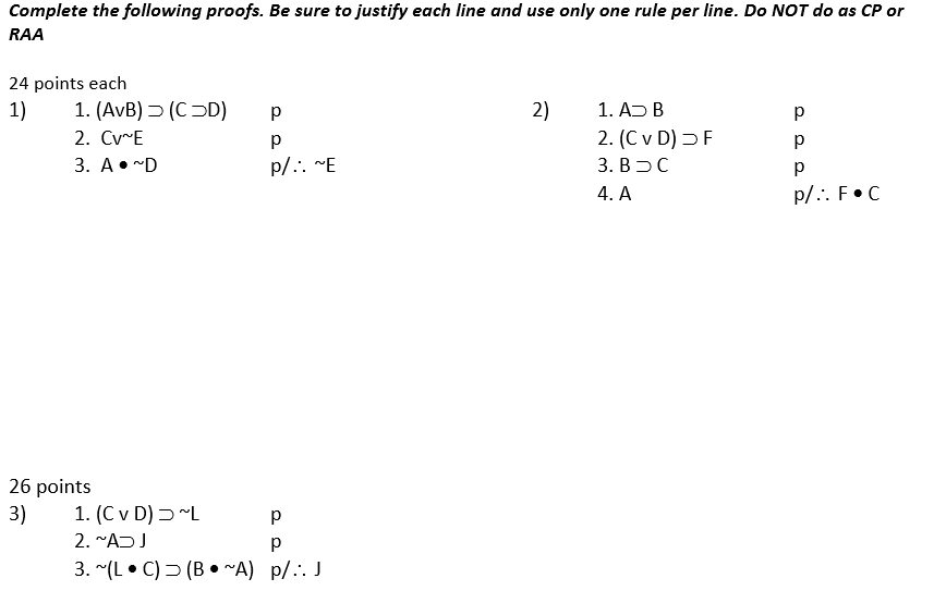 Solved Sentential/Propositional Logic Rules First 3 Valid | Chegg.com
