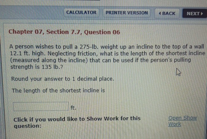 Solved CALCULATOR PRINTER VERSION BACK NEXT Chapter 07, | Chegg.com