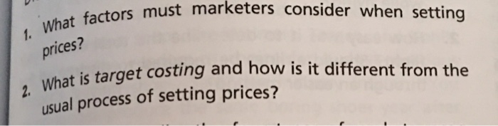 Solved ctors must marketers consider when setting prices? | Chegg.com