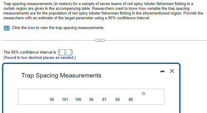 Solved Trap spacing measurements (in meters) for a sample of | Chegg.com