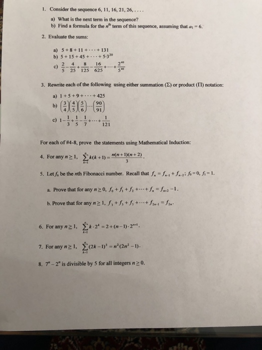 Solved 1. Consider the sequence 6, 11, 16, 21, 26, a) What | Chegg.com