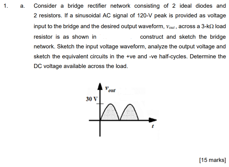 Solved 1. a. Consider a bridge rectifier network consisting | Chegg.com