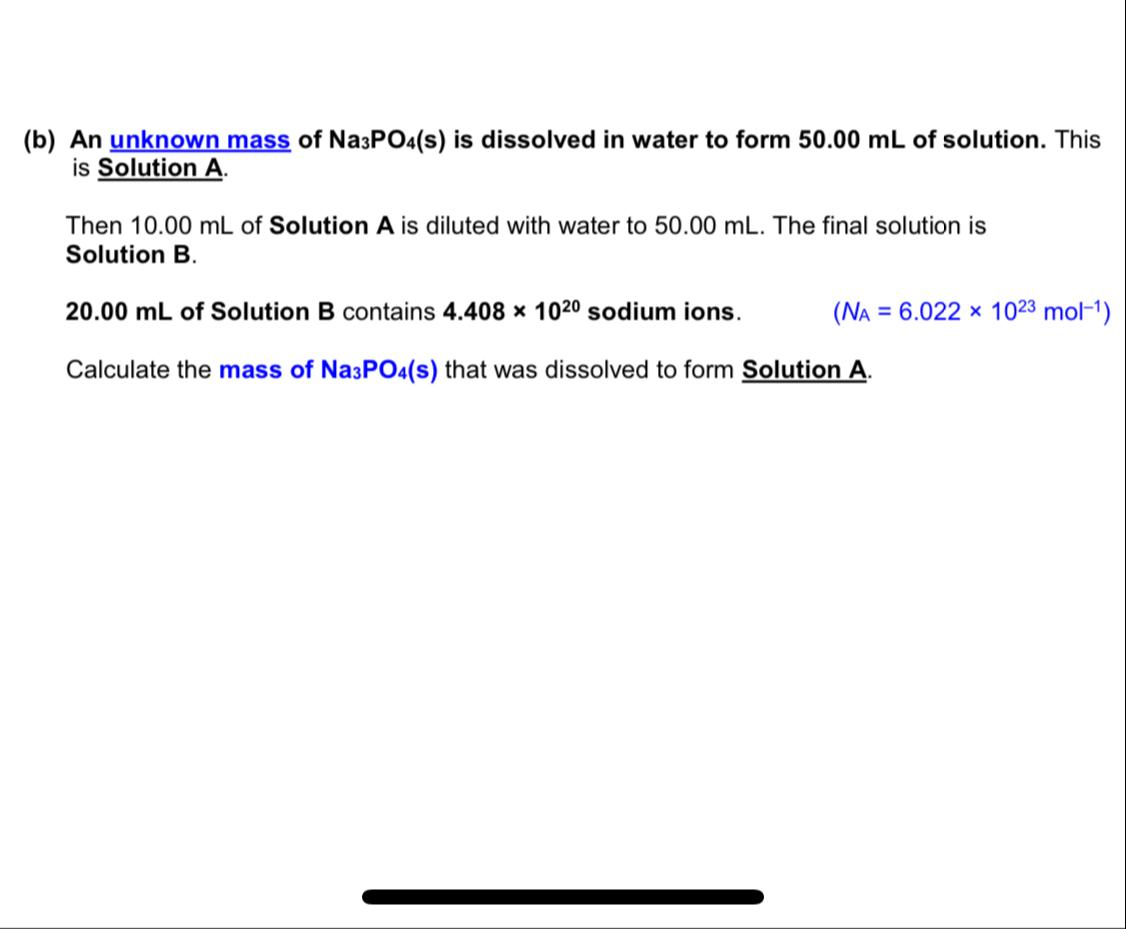 Solved (b) An unknown mass of Na3PO4(s) is dissolved in | Chegg.com