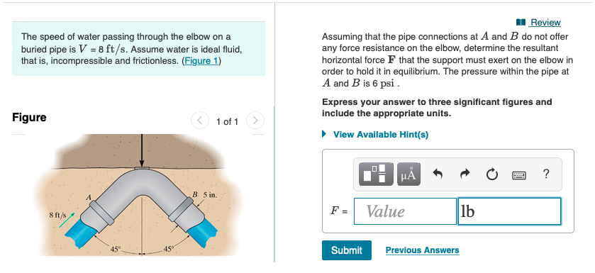 Solved The speed of water passing through the elbow on a | Chegg.com