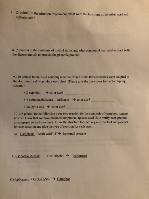 Solved In the nitration experiment, what were the functions | Chegg.com
