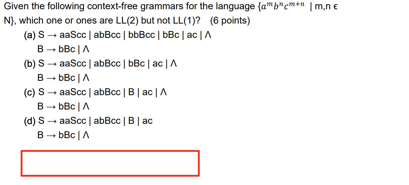 Solved Given the following context-free grammars for the | Chegg.com