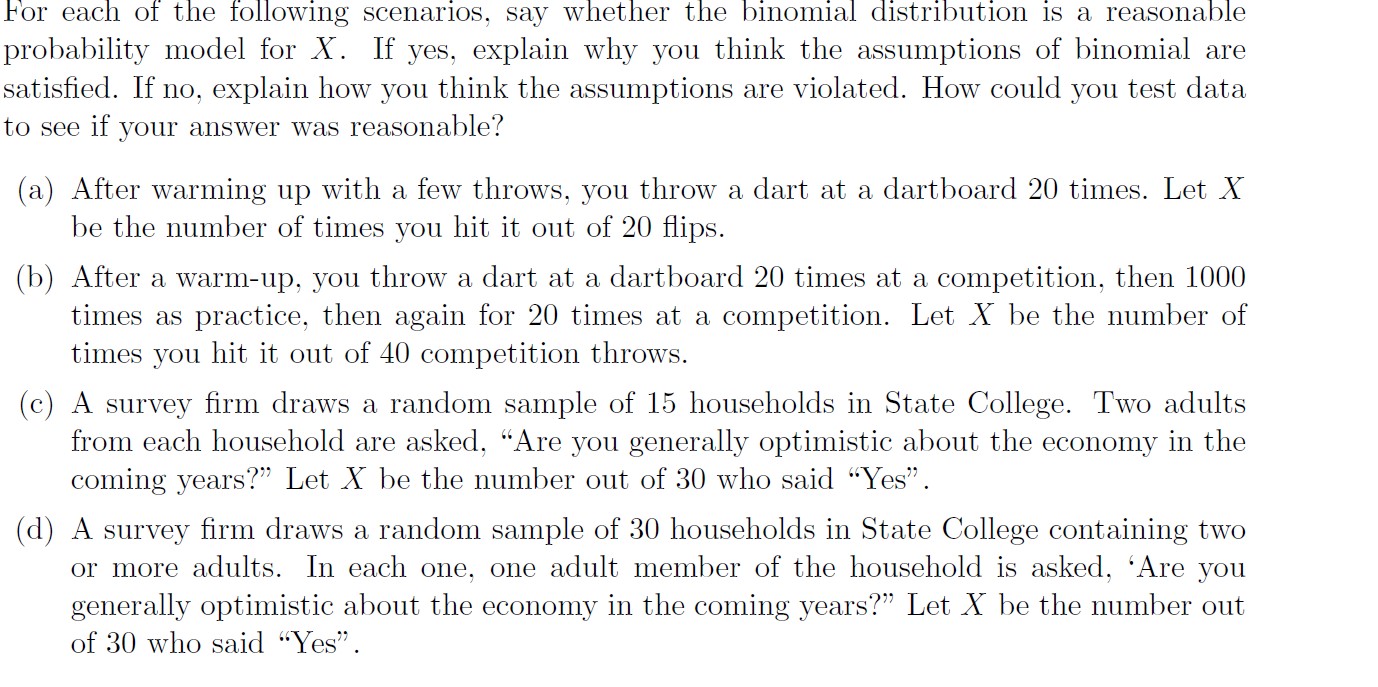 Solved For each of the following scenarios, say whether the | Chegg.com