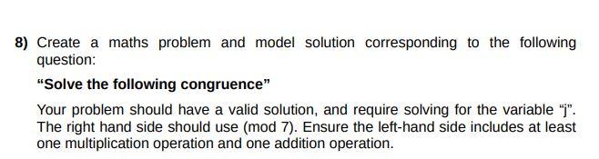 Solved 8) Create a maths problem and model solution | Chegg.com