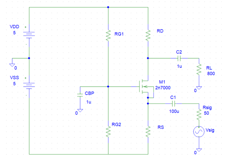 Solved Common Gate circuit. 2n7000 Please solve for RG1, | Chegg.com