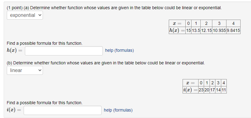 Solved (1 point) (a) Determine whether function whose values | Chegg.com