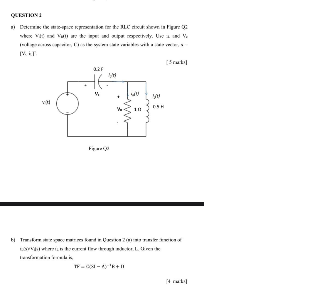 Solved Question 2 A Determine The State Space