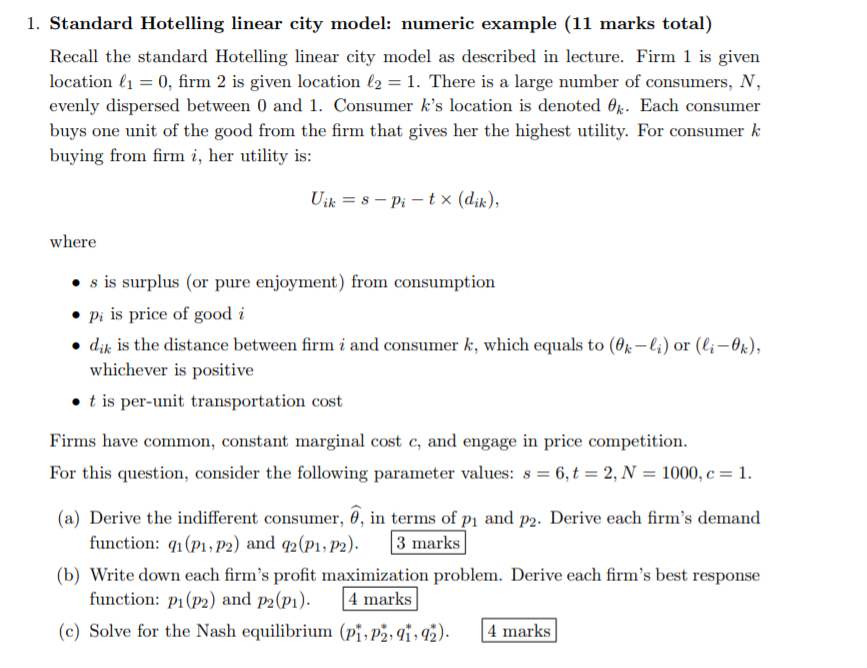 Solved 2. Tweak to the standard Hotelling linear city model | Chegg.com