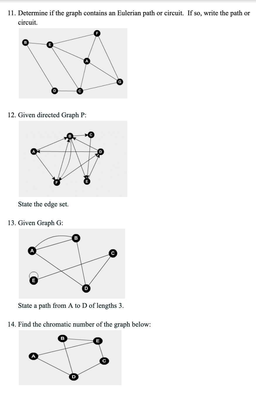 Solved 11. Determine if the graph contains an Eulerian path | Chegg.com
