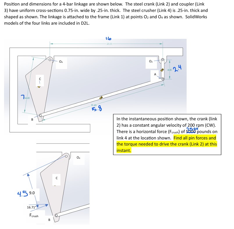 Solved the crank (link 2) ﻿has a constant angular velocity | Chegg.com