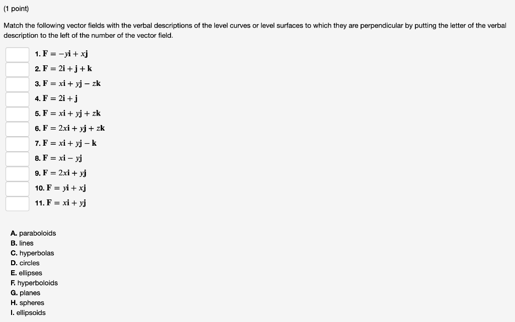 Solved Match the following vector fields with the verbal | Chegg.com