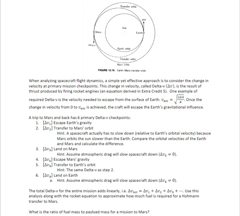 Transfer orbit Earth Earth orbit Transfer out Mars | Chegg.com