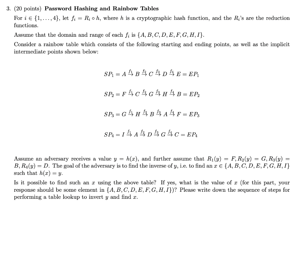 Solved 3. (20 points) Password Hashing and Rainbow Tables | Chegg.com