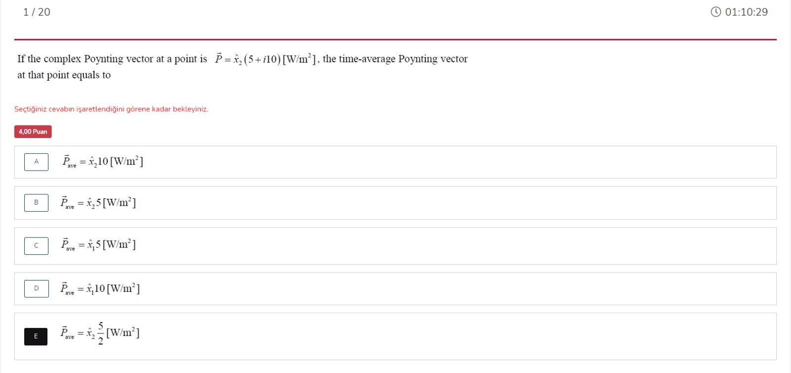 Solved 1/20 01:10:29 If the complex Poynting vector at a | Chegg.com