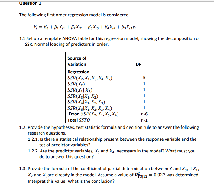 Solved The following first order regression model is | Chegg.com