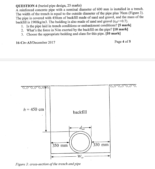Solved QUESTION 4 (buried pipe design, 25 ﻿marks) ﻿A | Chegg.com