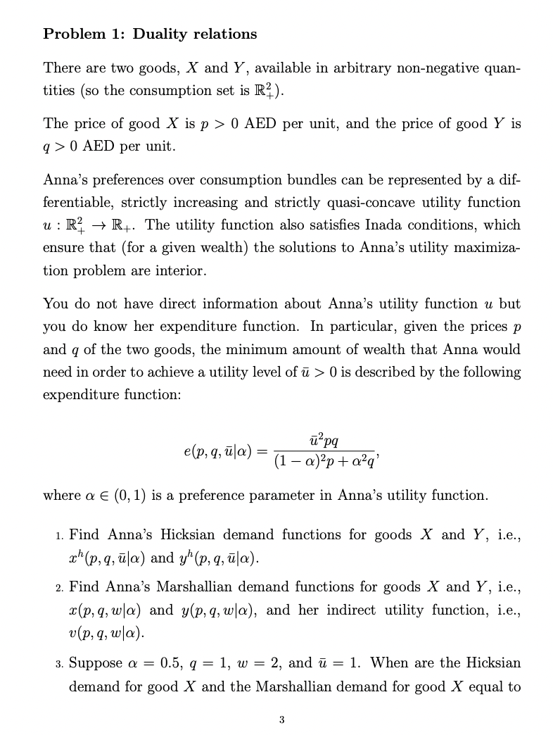 Solved Problem 1: Duality relations There are two goods, X | Chegg.com