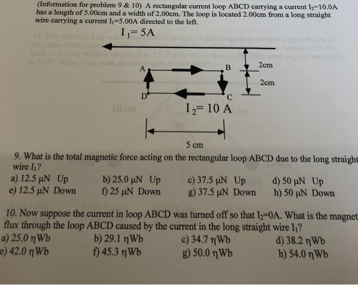 Solved Information for problem 9& 10) A rectangular current | Chegg.com