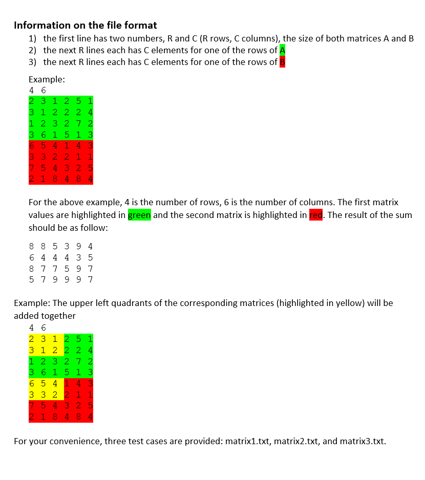 CSCI 2251 - Programming Assignment Matrix Addition - | Chegg.com