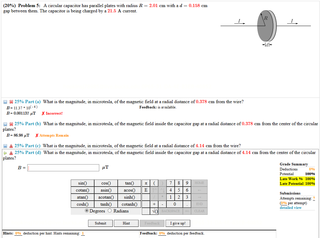 Solved (20\%) Problem 5: A circular capacitor has parallel | Chegg.com