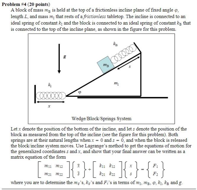 Solved Problem #4 (20 points) A block of mass mB is held at | Chegg.com