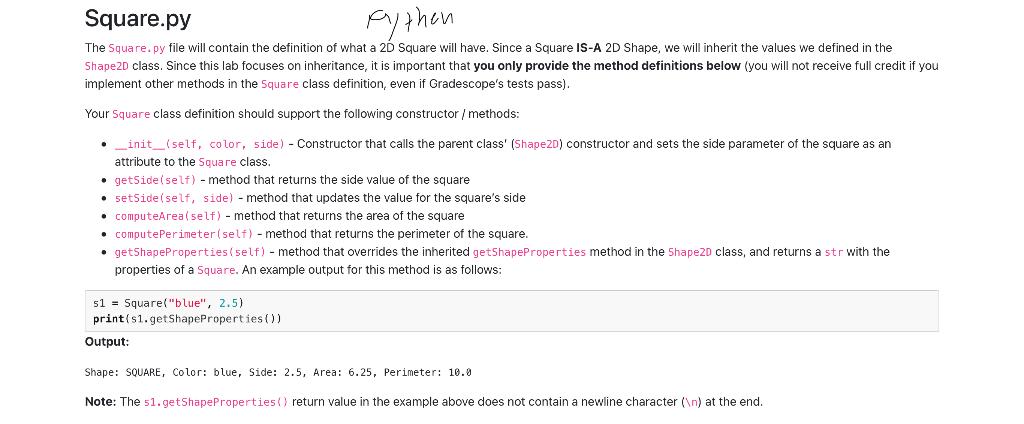 Solved Pythen Square.py The Square.py file will contain the | Chegg.com