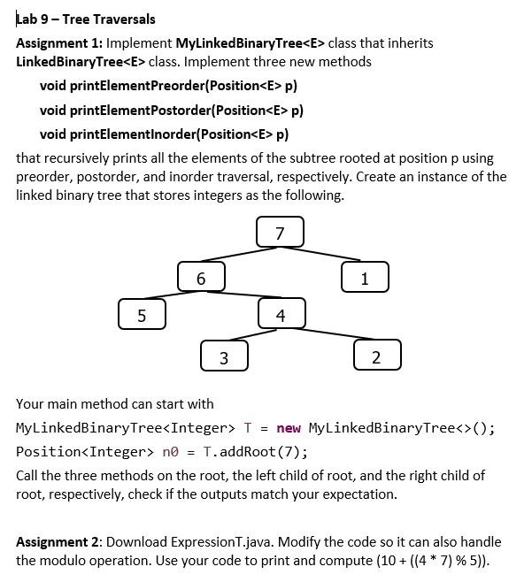Solved Lab 9 - Tree Traversals Assignment 1: Implement | Chegg.com