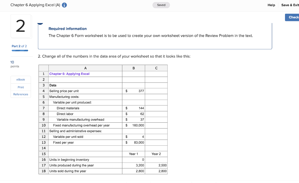 Chapter 6 Applying Excel (A)i Saved Help Save & Exit | Chegg.com