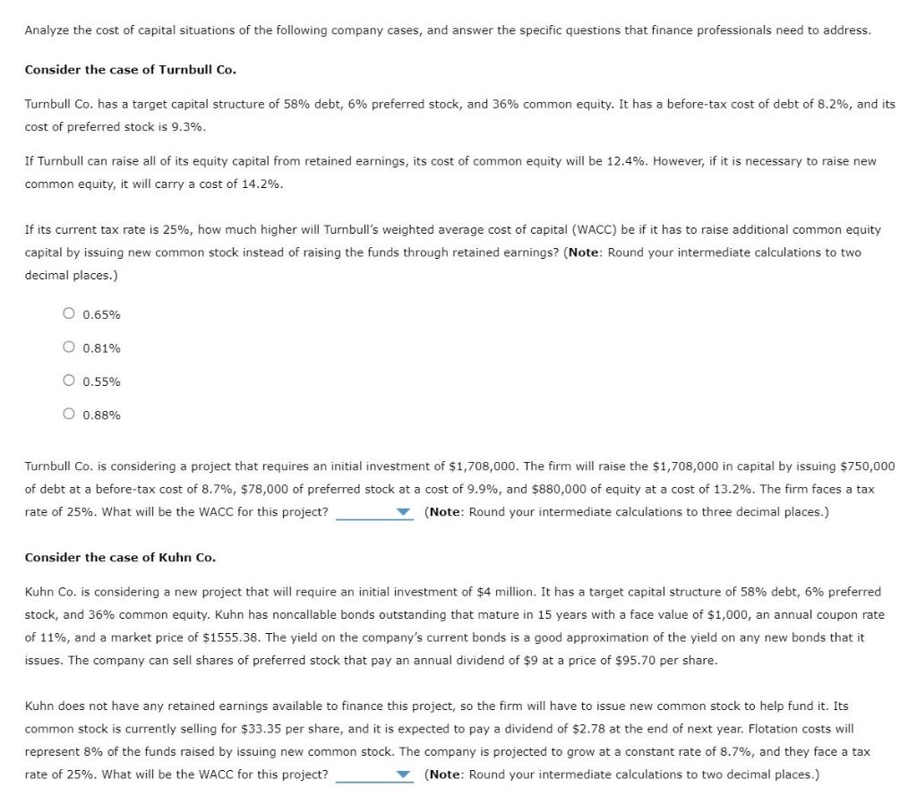 Solved Analyze the cost of capital situations of the | Chegg.com