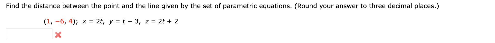 Solved Find the distance between the point and the line | Chegg.com